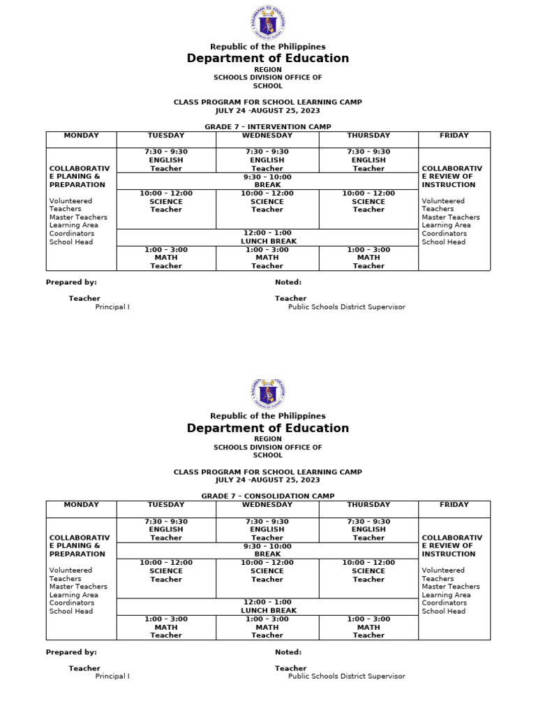 NLC Class Program Calminue 2023 | PDF