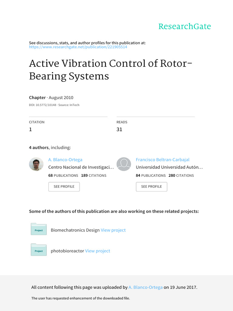 Active Vibration Control of Rotor-Bearing Systems: August 2010 | PDF