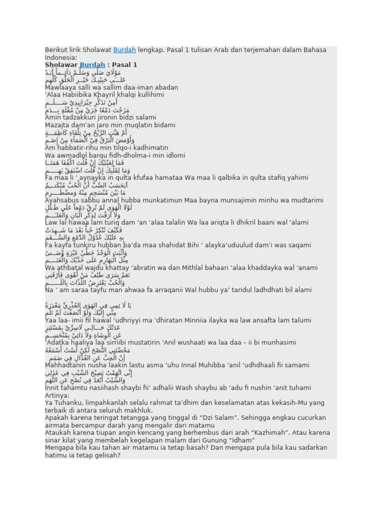 Berikut Lirik Sholawat Burdah | PDF