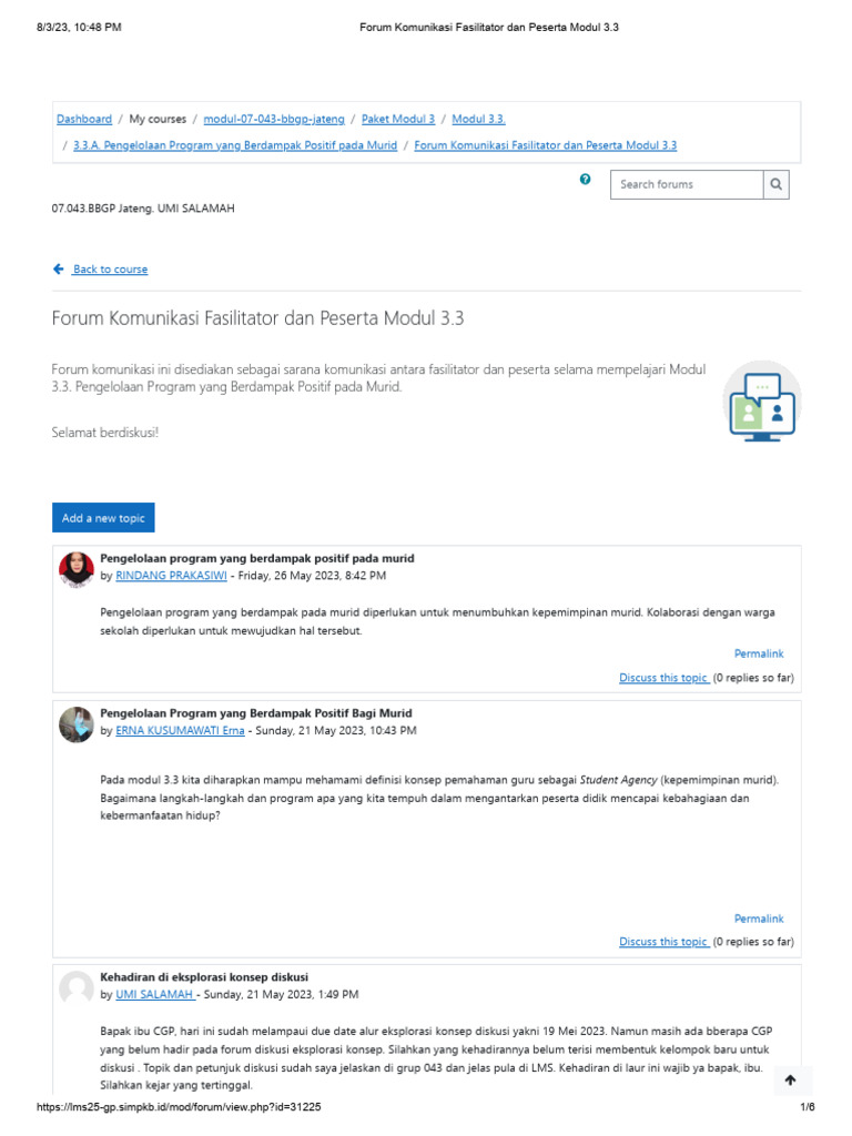 Forum Komunikasi Fasilitator Dan Peserta Modul 3.3 | PDF