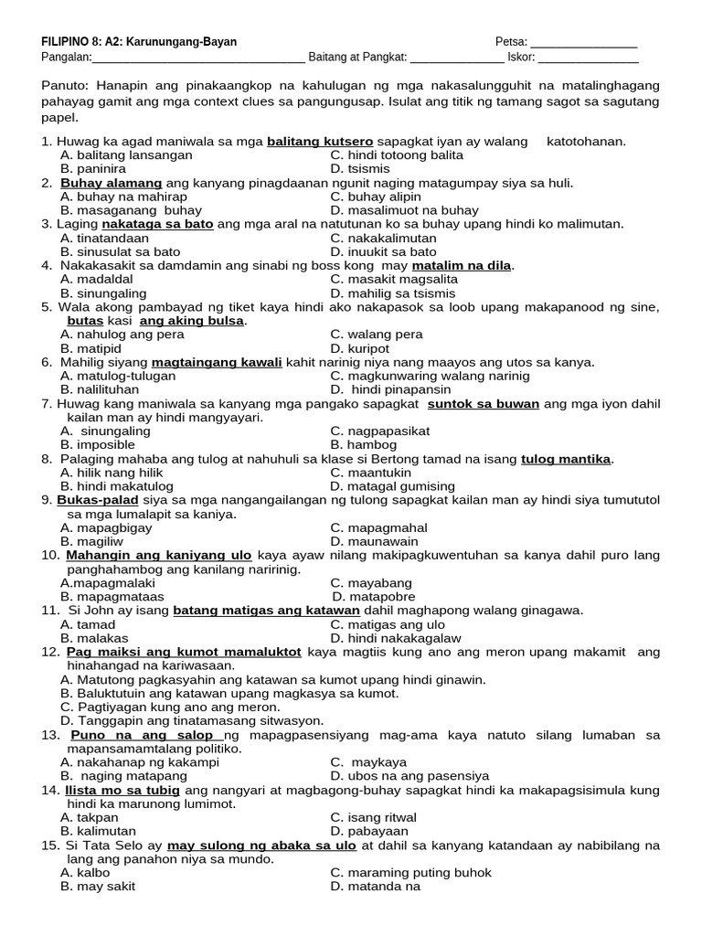 Filipino 8 Q1 As | PDF