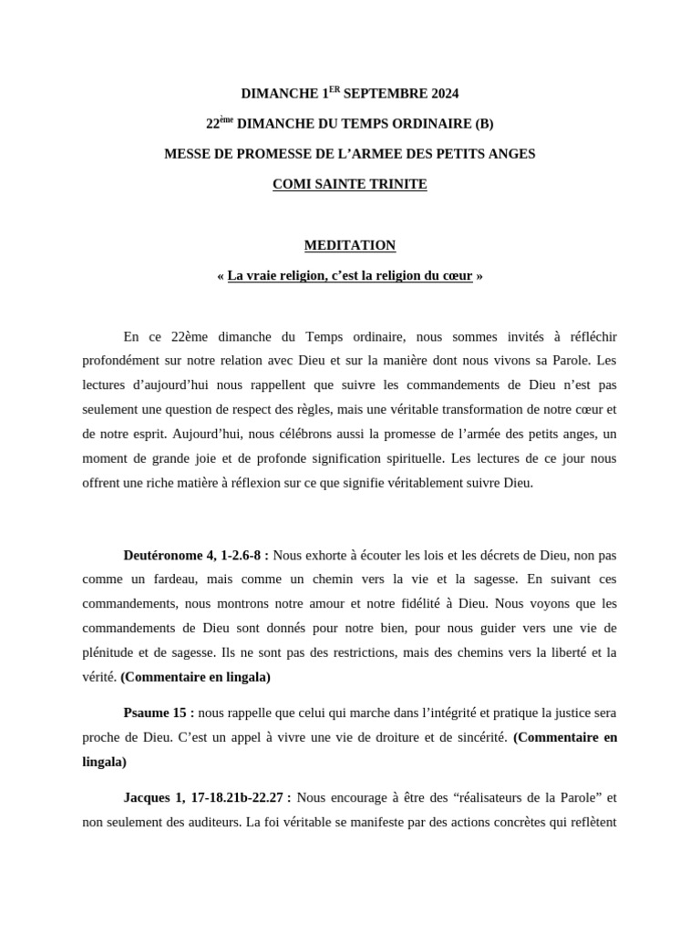 Meditation Messe de Promesse Apa Sainte Trinite Ben | PDF