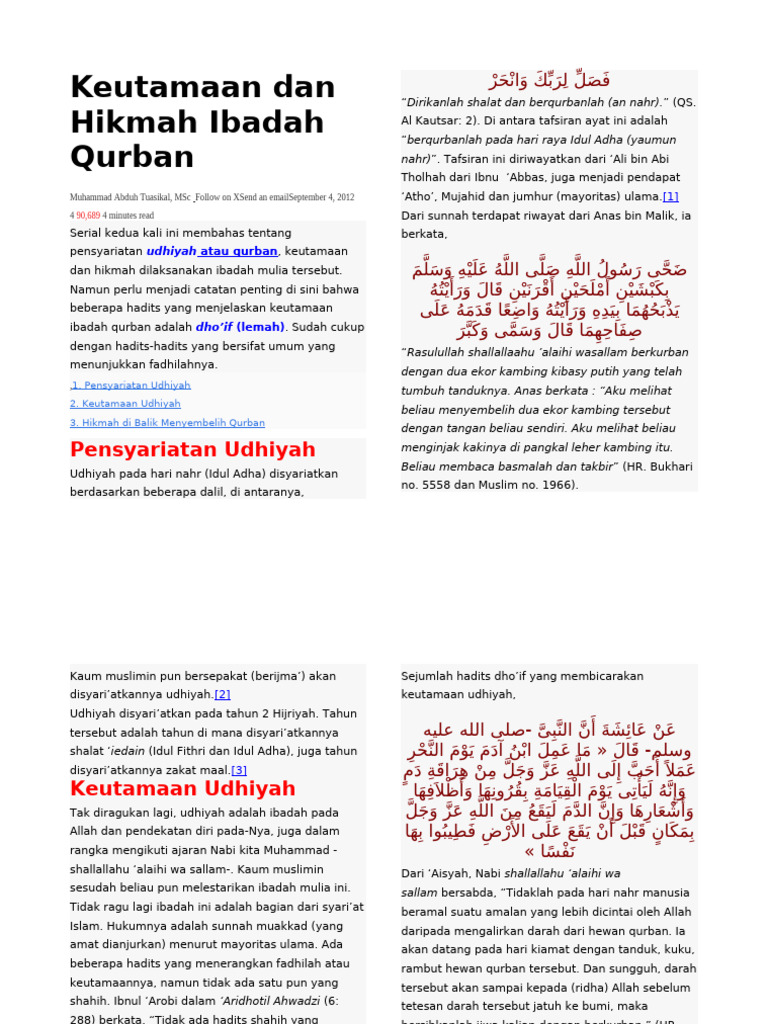 Keutamaan Dan Hikmah Ibadah Qurban | PDF