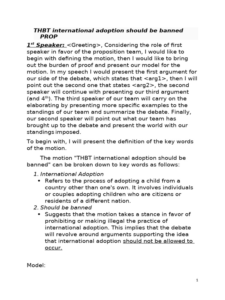 THBT International Adoption Should Be Banned PROP | PDF