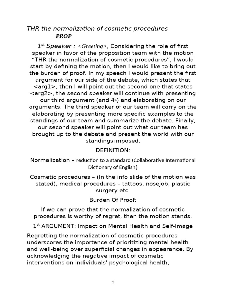 THR The Normalization of Cosmetic Procedures PROP | PDF