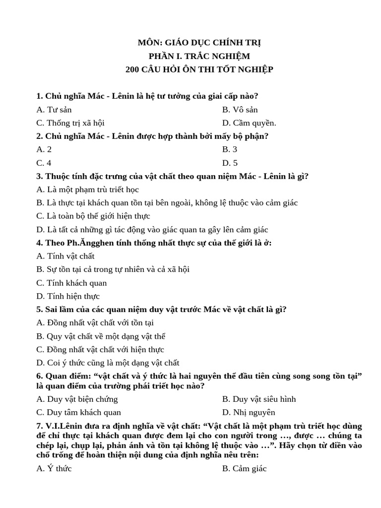 Đề Cương Ôn Thi TN Môn GDCT 2024 | PDF