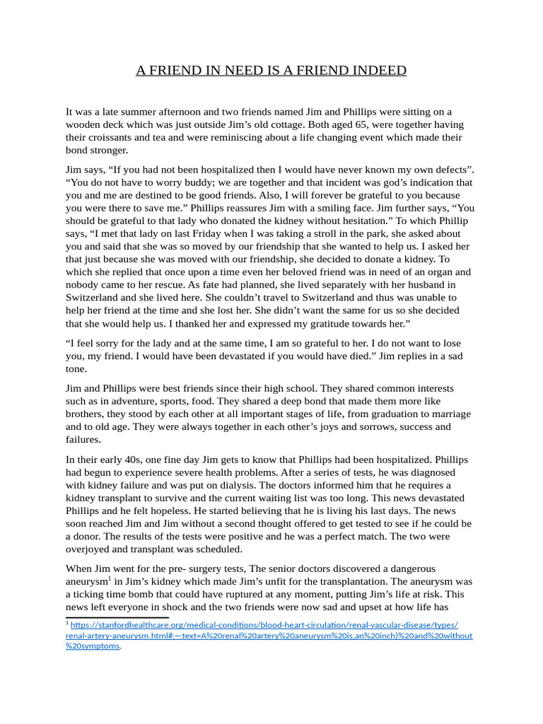 A Friend in Need Is A Friend Indeed | PDF