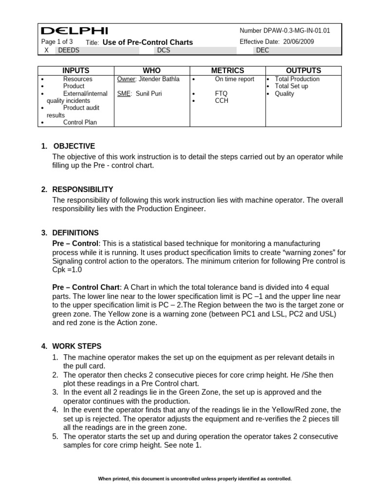 Use of Pre Control Charts | PDF