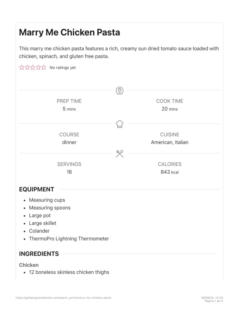 Marry Me Chicken Pasta - Golden Grace Kitchen | PDF
