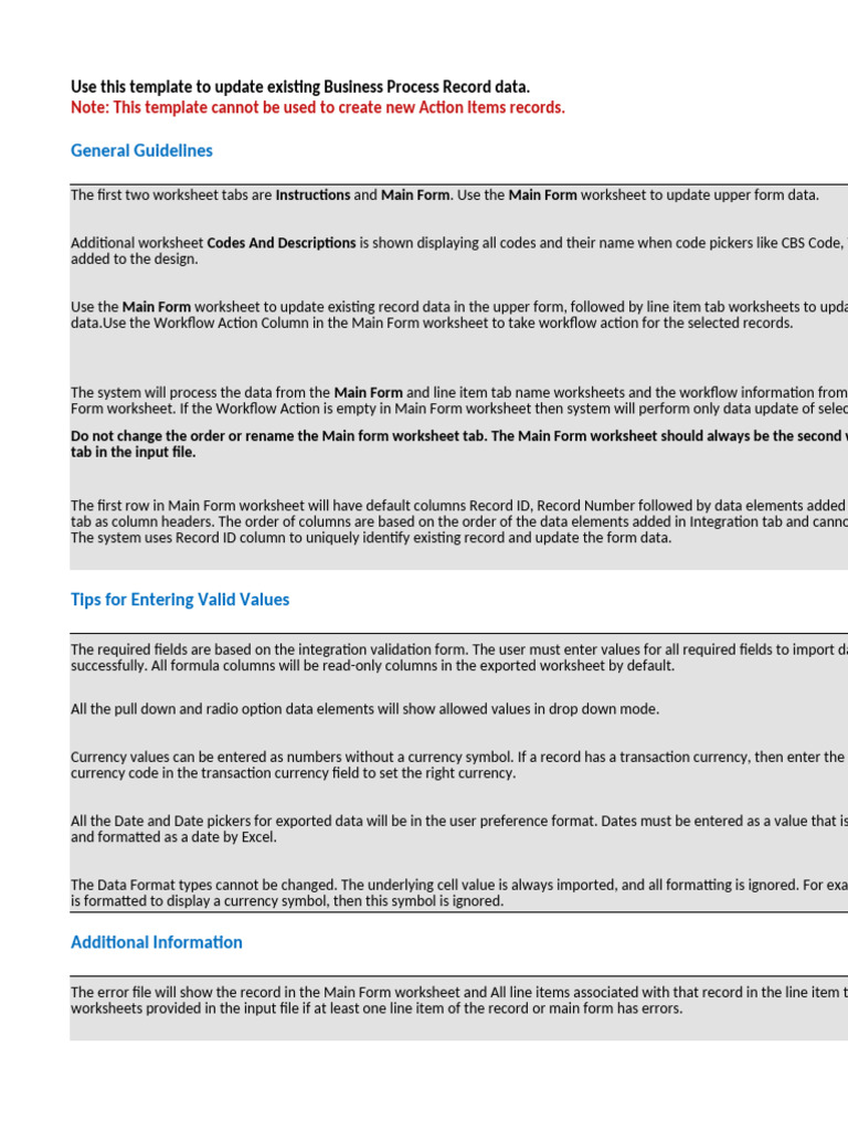 ActionItems Bulkcreate Template Errors | PDF