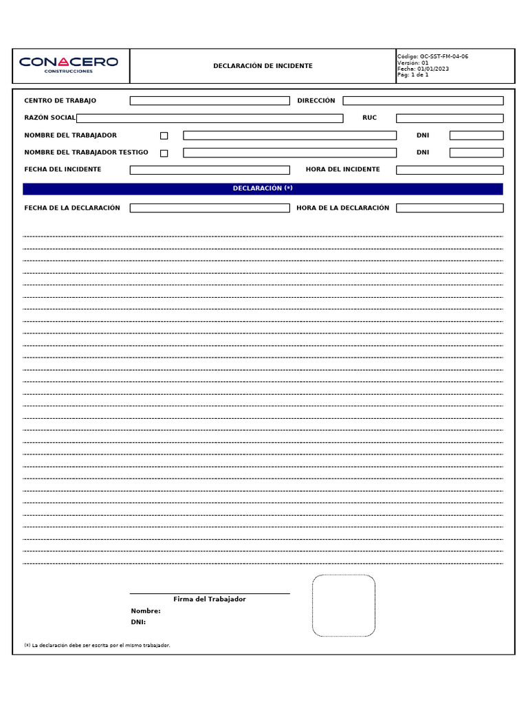 GC-SST-FM-04-06 Declaración de Incidente Ver.01 | PDF