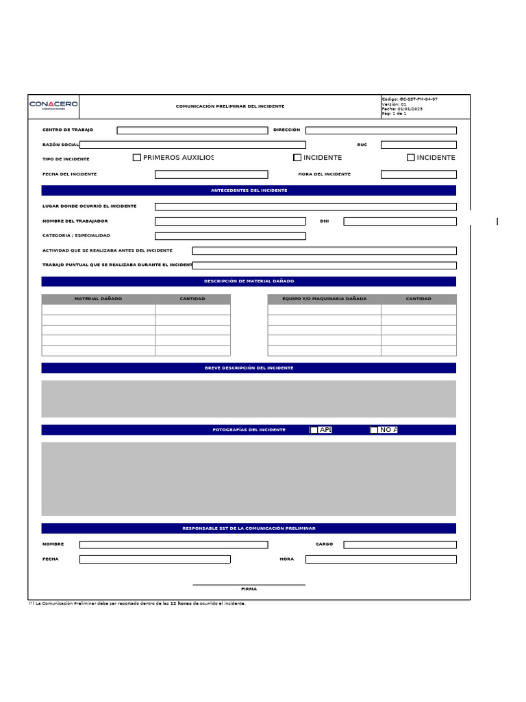 GC-SST-FM-04-07 Comunicación Preliminar Del Incidente Ver.01 | PDF