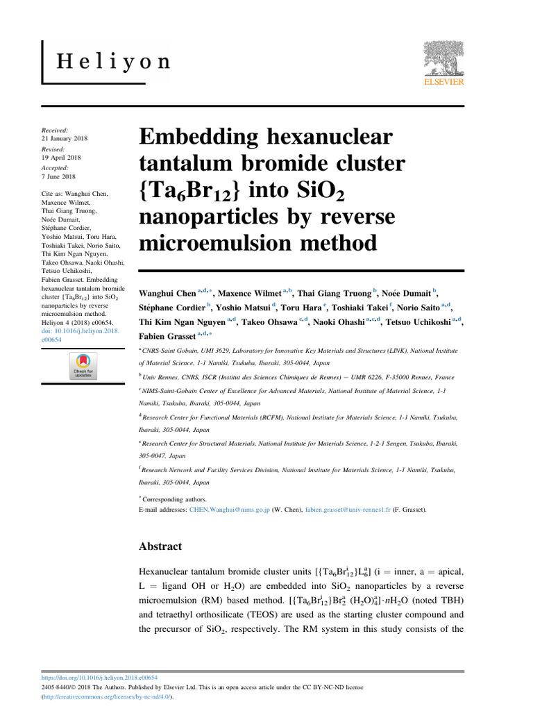 Thái Giang - Embedding Hexanuclear Tantalum Bromide Cluster (Ta6Br12) Into SiO2 Nanoparticles by ...