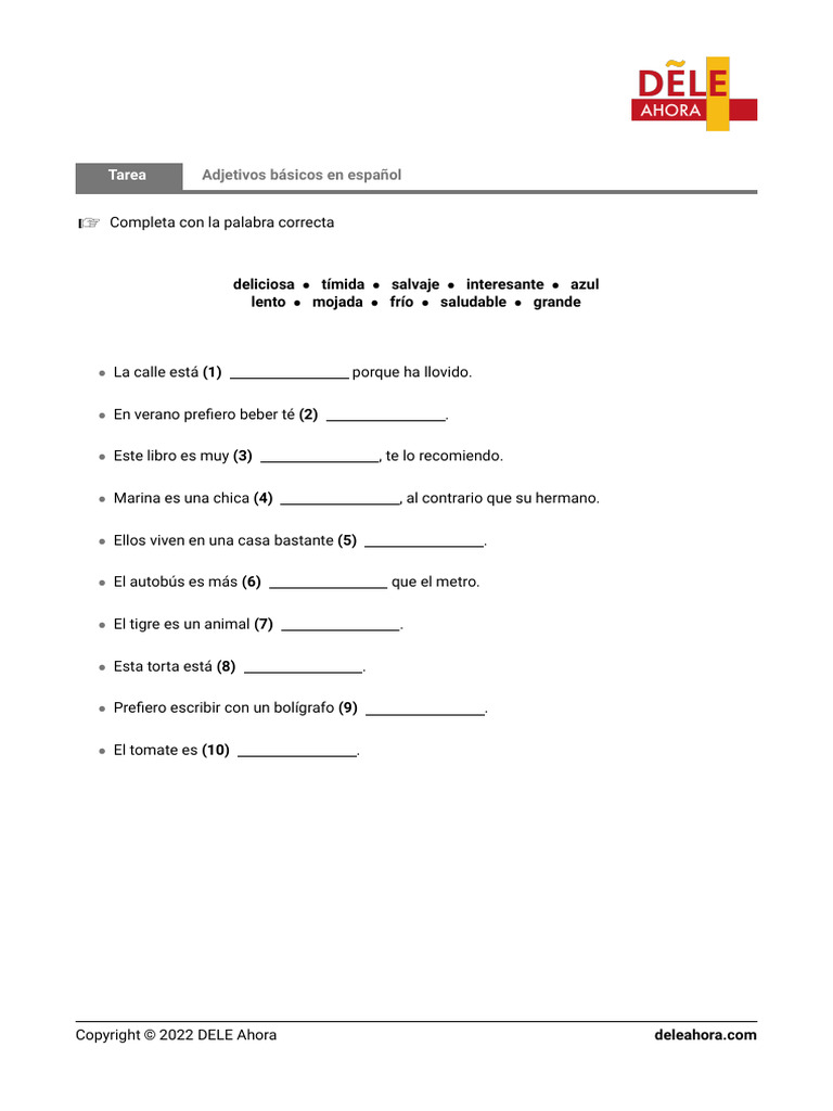 Adjetivos Basicos en Espanol | PDF