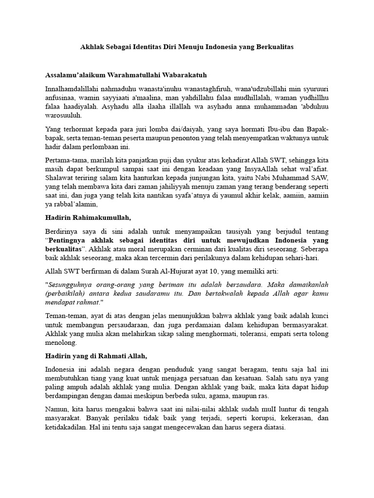 Akhlak sebagai Identitas Diri dan Kualitas | PDF | Quran | Lifestyle