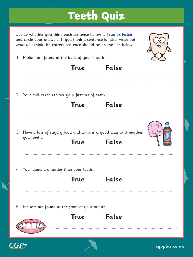 Teeth Quiz (Year 4) Full Colour - S2WAE141 | PDF