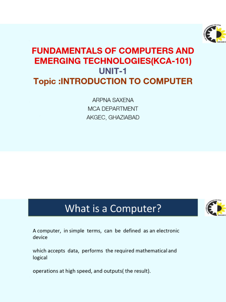 KCA 101 (Lec 1) - Introduction To Computer | PDF