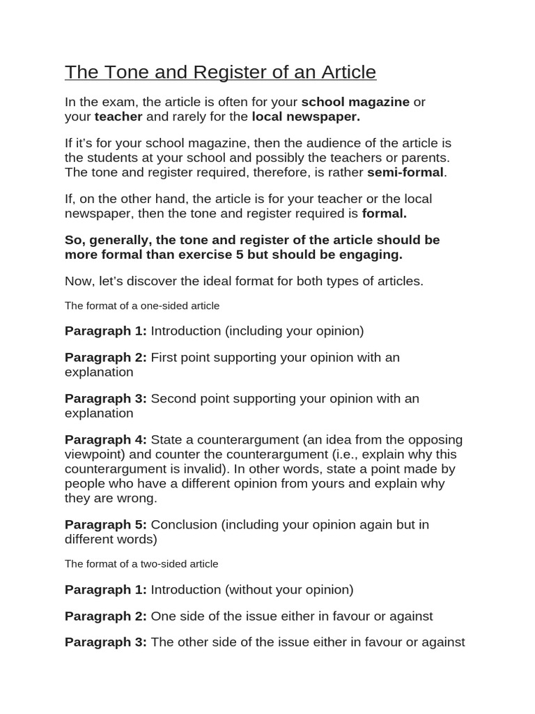 The Tone and Register of An Article | PDF