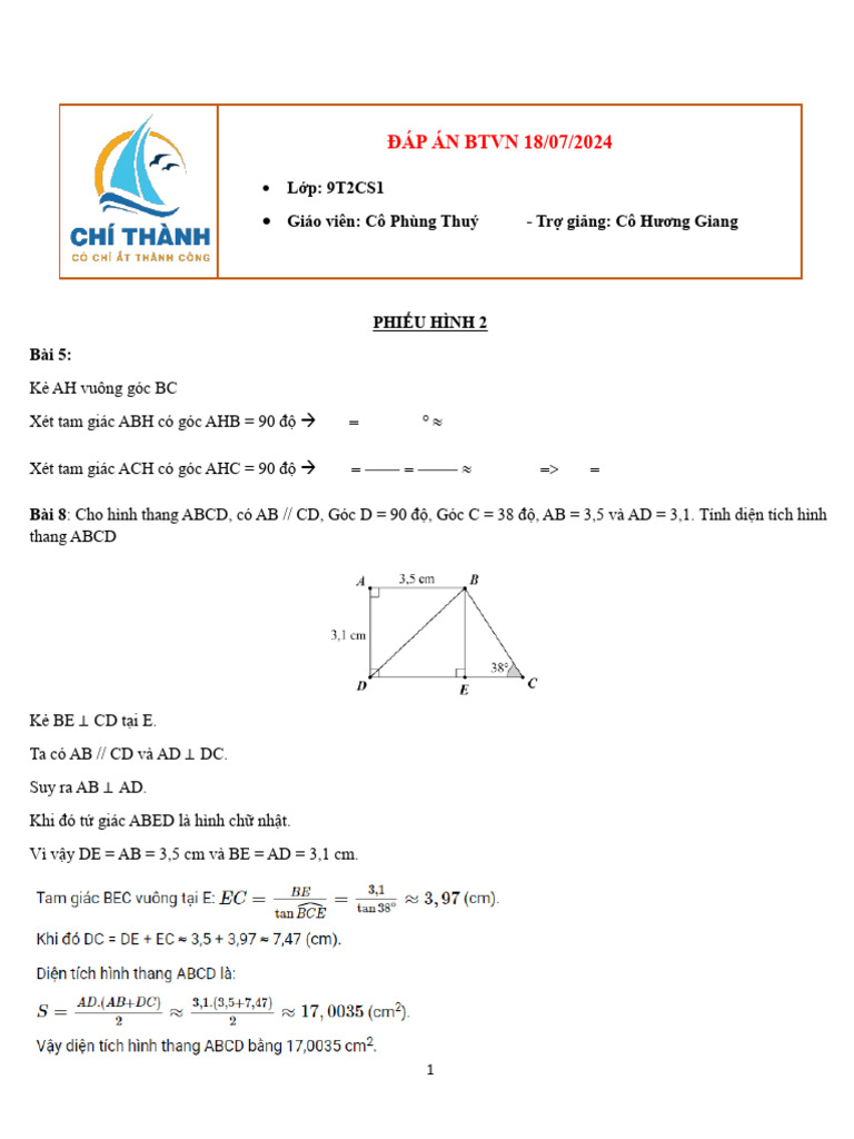 Đáp Án BTVN 9T2CS1 18.07.2024 | PDF
