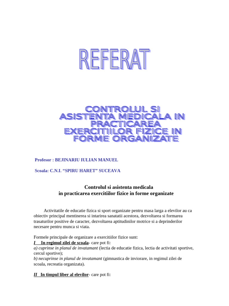 Referat Controlul Si Asistenta Medicala in Forme Organizate | PDF