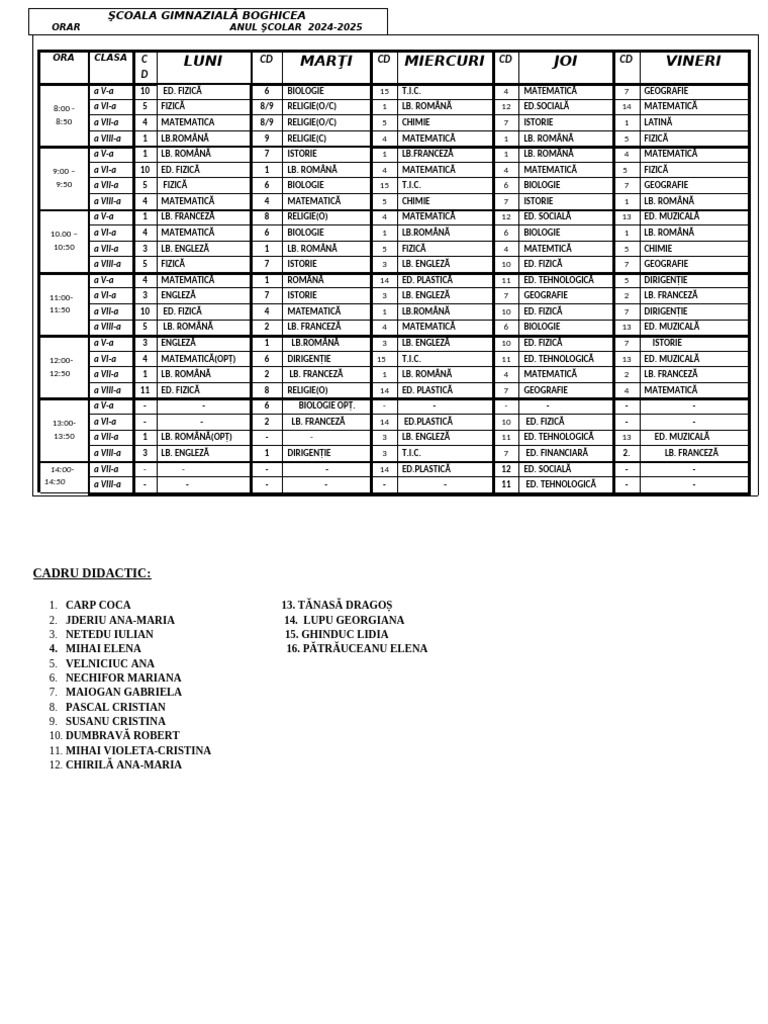 Orar 2024-2025 Boghicea | PDF