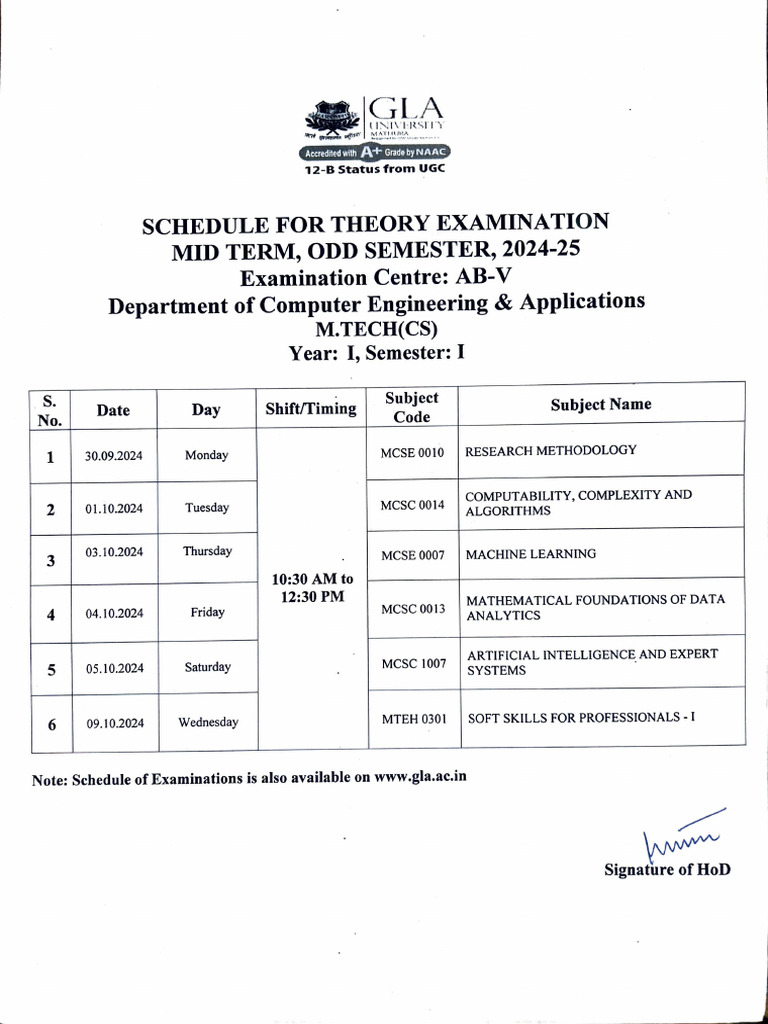 MidTerm Schedule | PDF