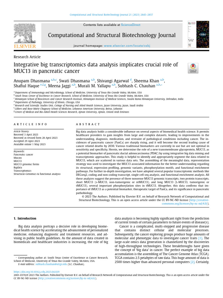 MUC13 - Integrative Big Transcriptomics Data Analysis Implicates ...