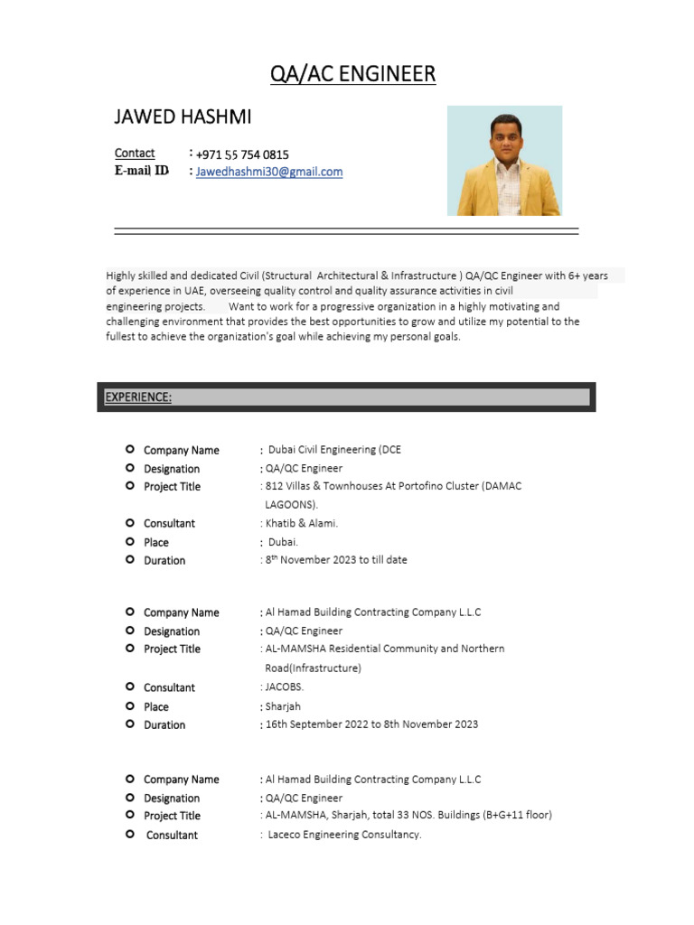 QAQC Engineer - Jawad Hashmi | PDF