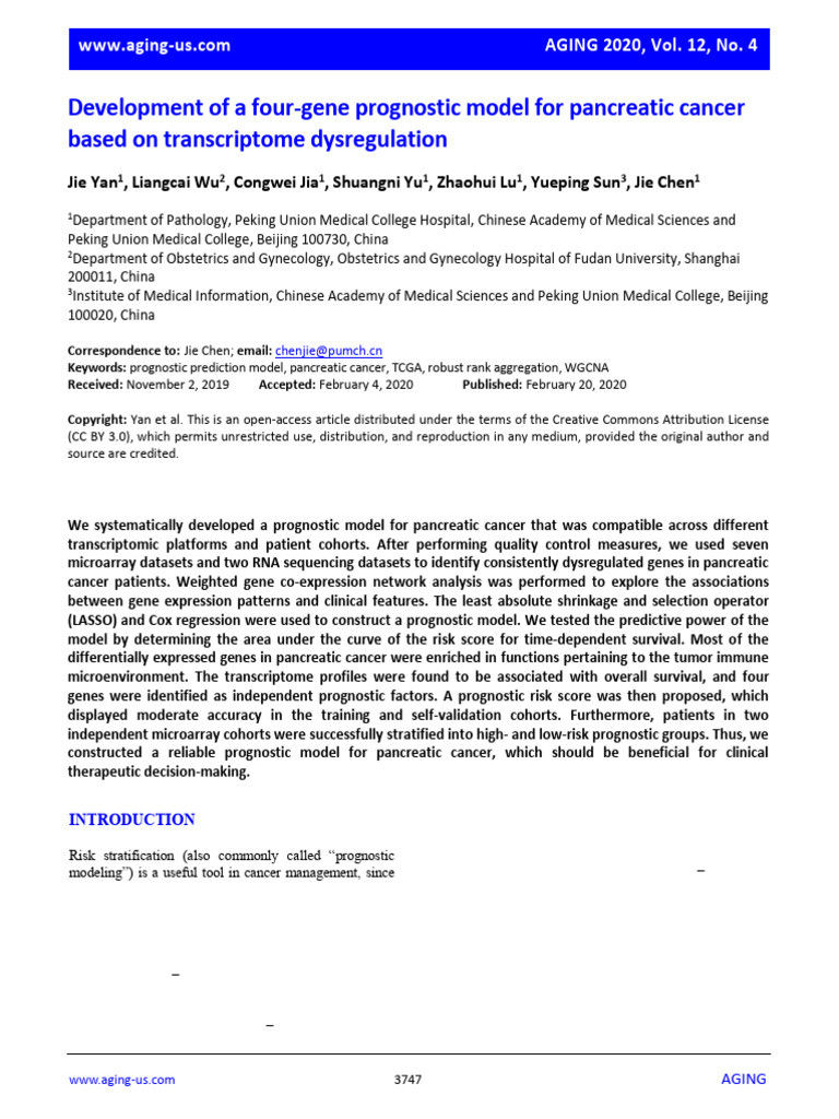 Four Gene Prognostic Model Panca Transcription Dysregulation Pdf