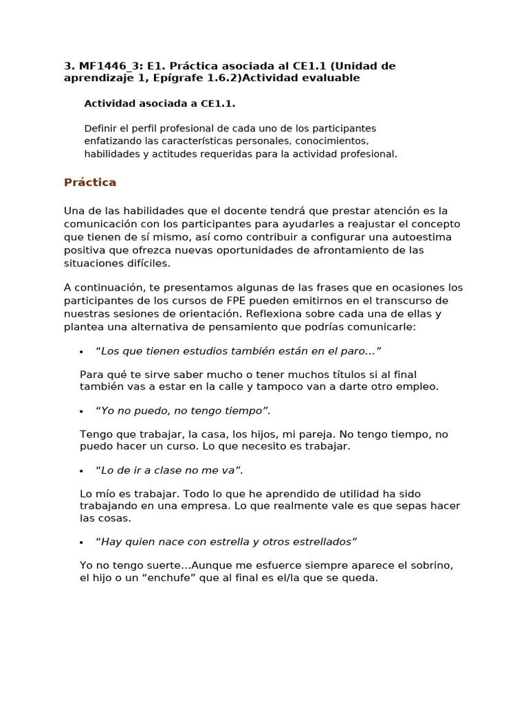 MF1446 - 3 E1. Práctica Asociada Al CE1.1 (Unidad de Aprendizaje 1, Epígrafe 1.6.2) Actividad ...