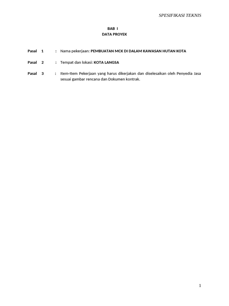 RKS Pembuatan MCK Di Dalam Kawasan Hutan Kota (Pondasi Menerus Atap Genteng Aspal | PDF