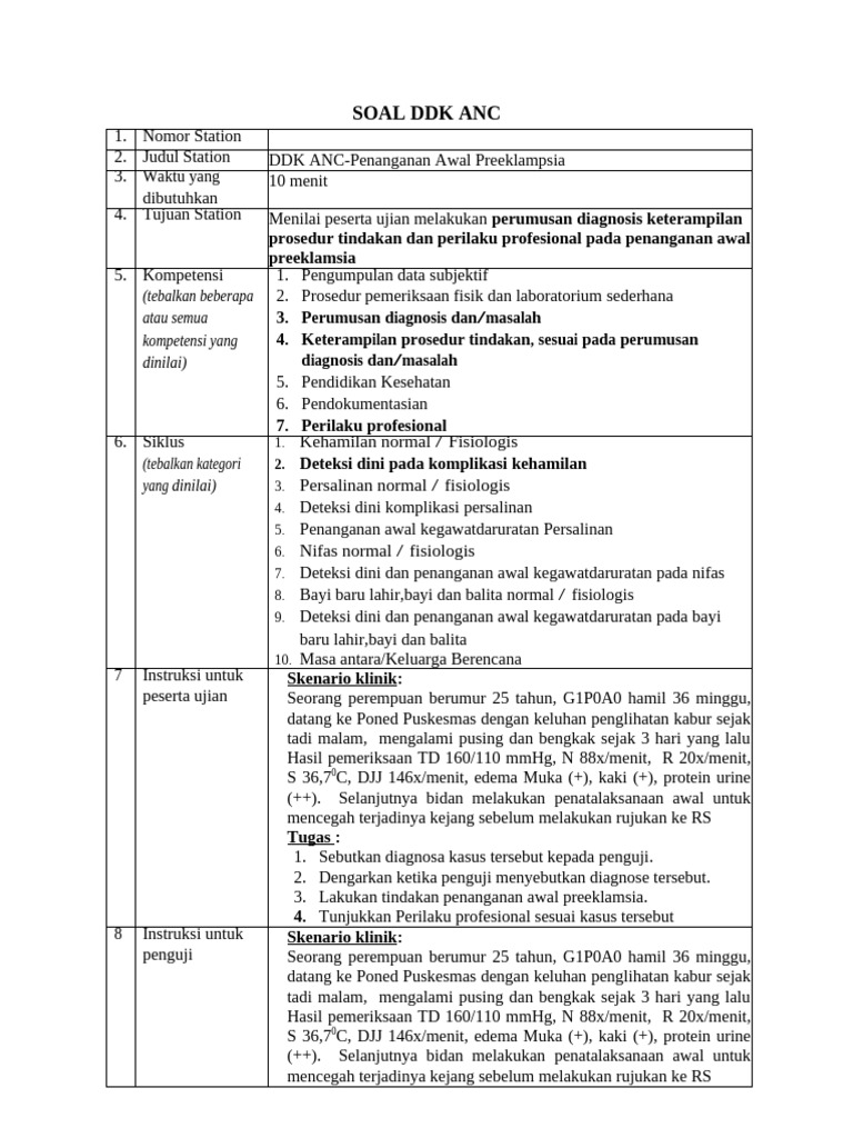 Soal Osce DDK Anc - Penanganan Awal Preeklampsia | PDF