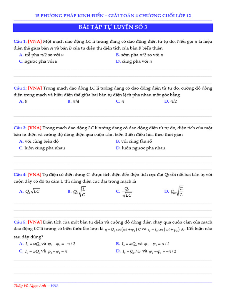 15PP - C4 - Bài 1 Dao Động Điện Từ Dãn Dòng (Đề 3 - 8) | PDF