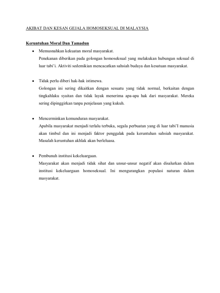 Akibat Dan Kesan Gejala Homoseksual Di Malaysia | PDF