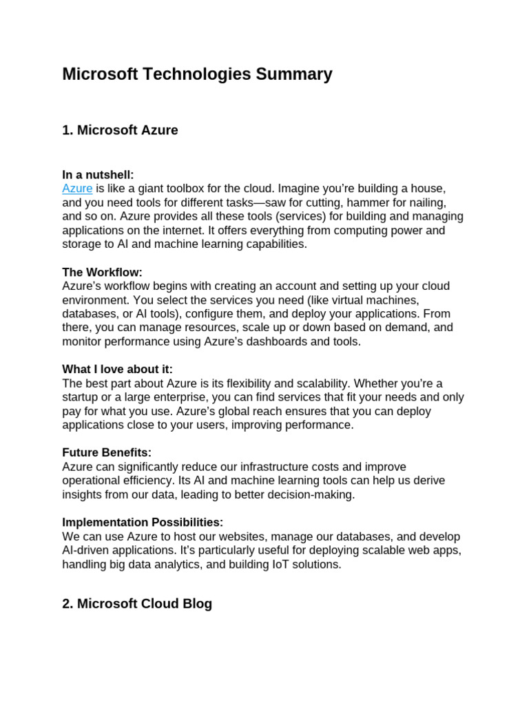 Microsoft Technologies Summary | PDF