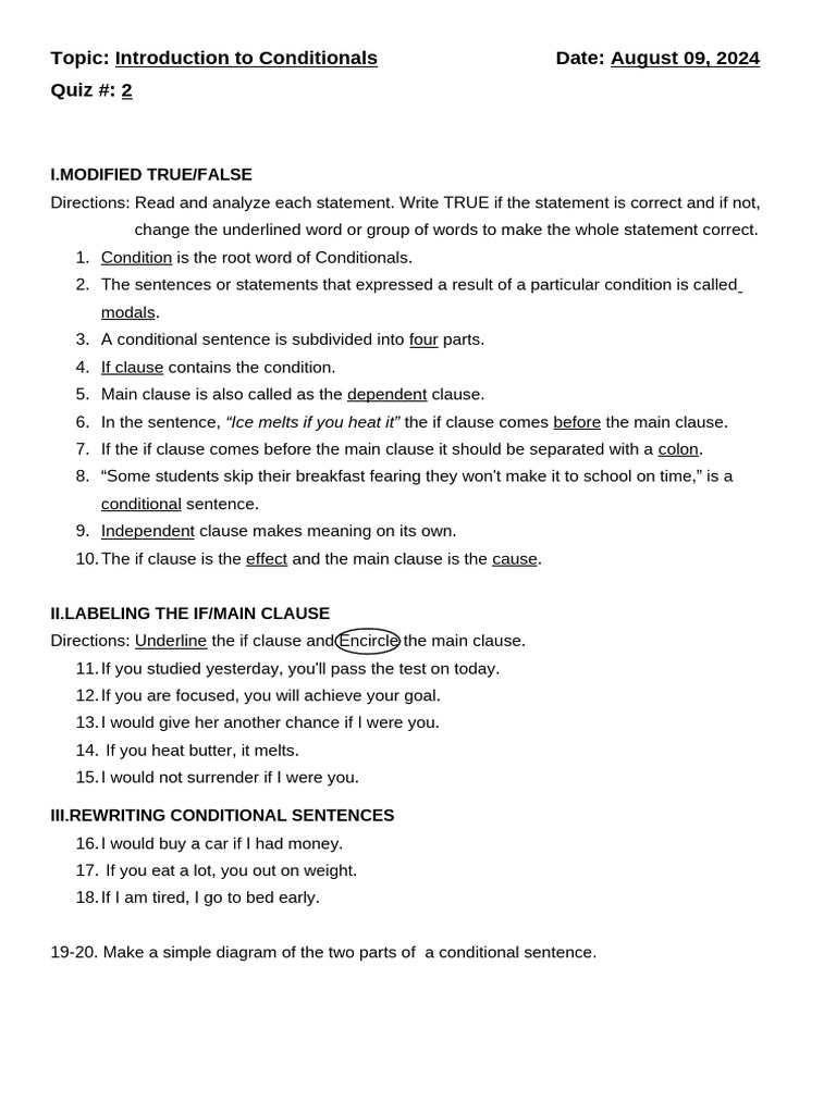 Intro to Conditionals | PDF