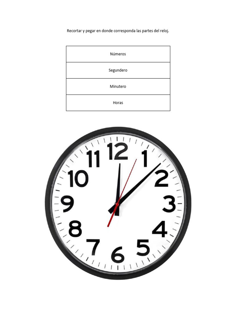 Recortar y Pegar en Donde Corresponda Las Partes Del Reloj | PDF