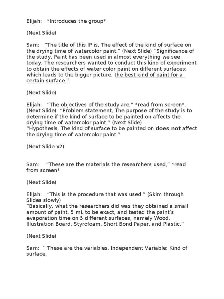 Ip Oral Defense Script PDF Experiment Paint