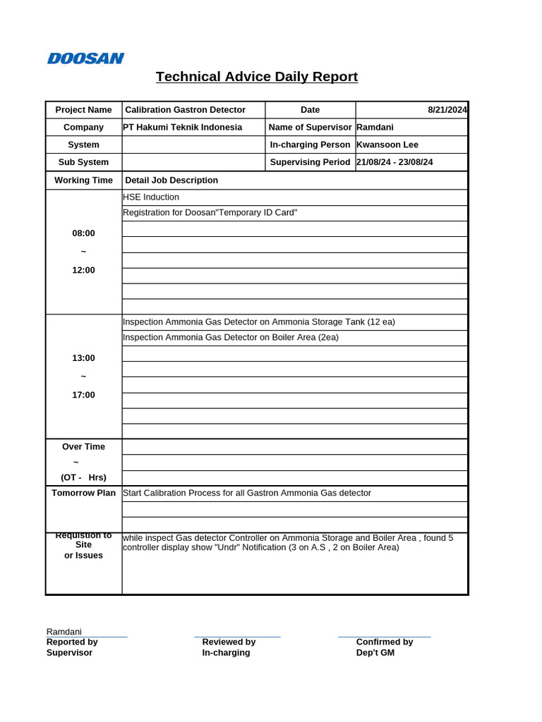 Copy of 첨부 3 - TA Daily Report Form Ramd | PDF