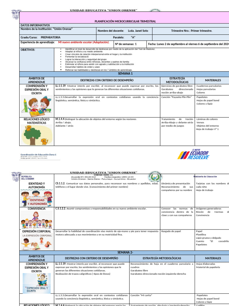 1, 2, 3, 4 Periodo de Adaptación 2023-2024 Preparatoria 4 Semanas- 28 ...