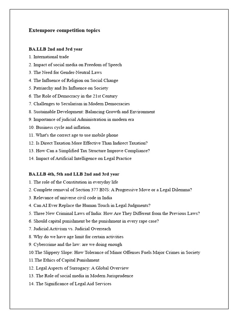 Extempore Competition Topics | PDF