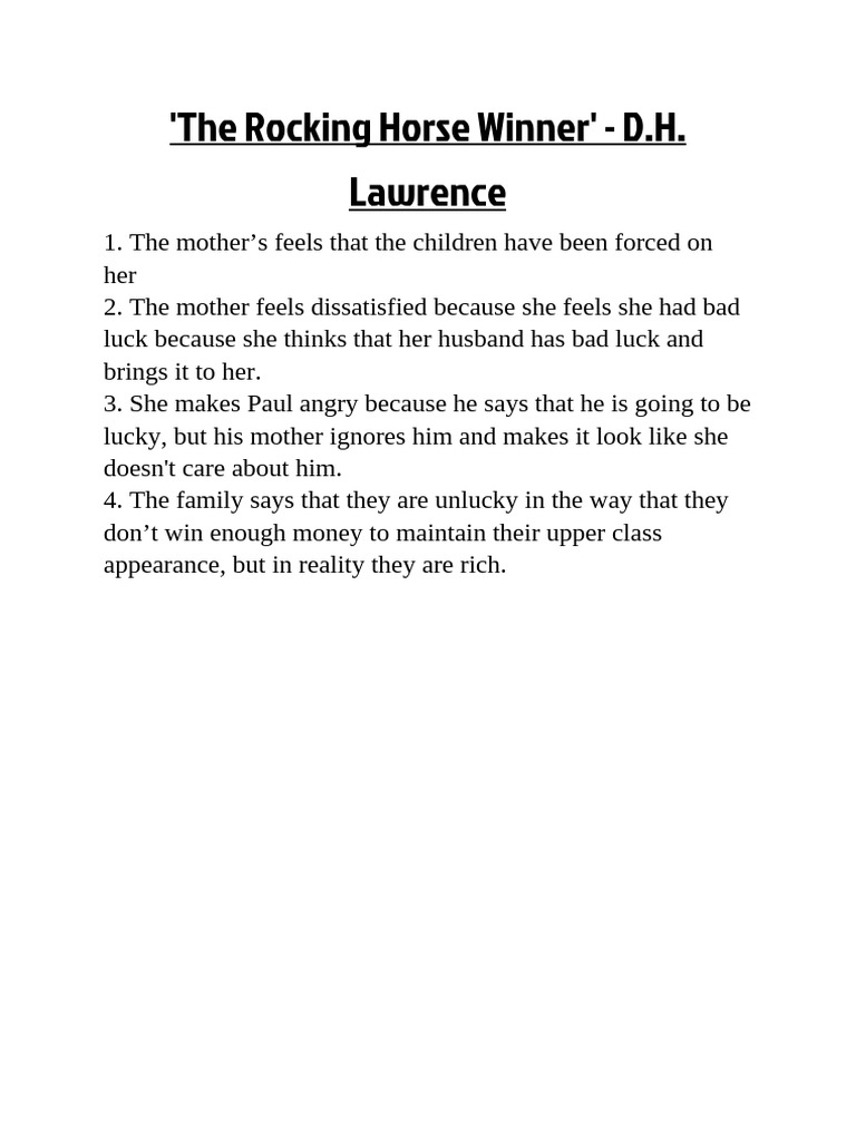 'The Rocking Horse Winner' - D | PDF