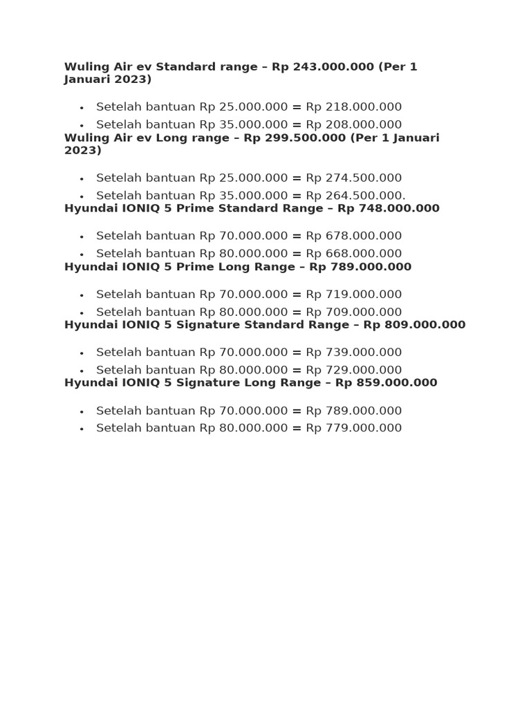 Wuling Air Ev Standard Range | PDF
