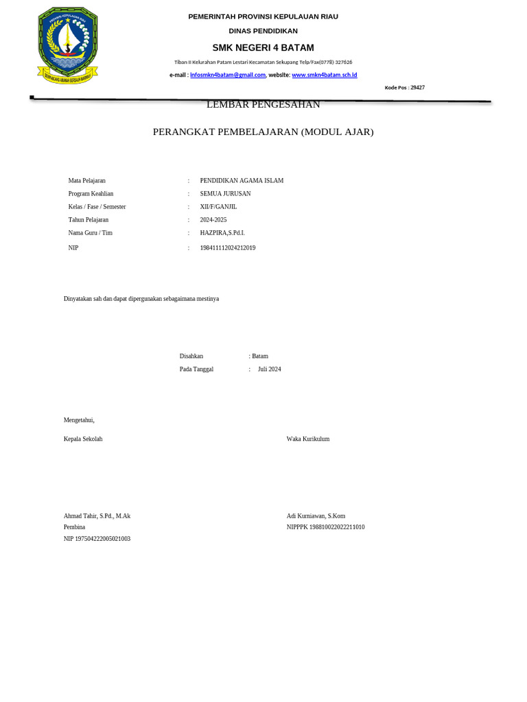 Lembar Pengesahan Modul Ajar | PDF