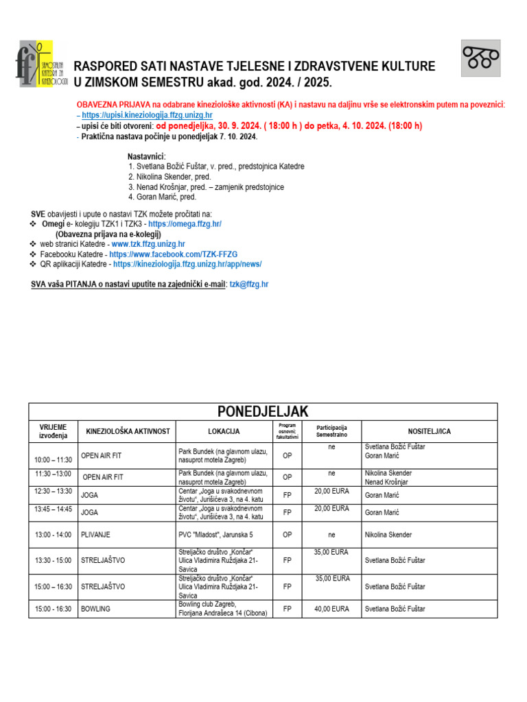 24 25 - ZS - TZK - RASPORED SATI V 2 | PDF