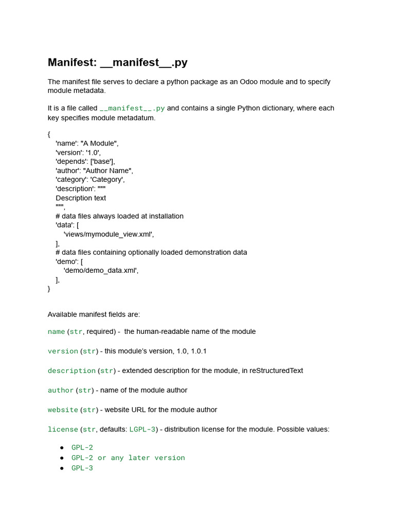Odoo+Manifest | PDF
