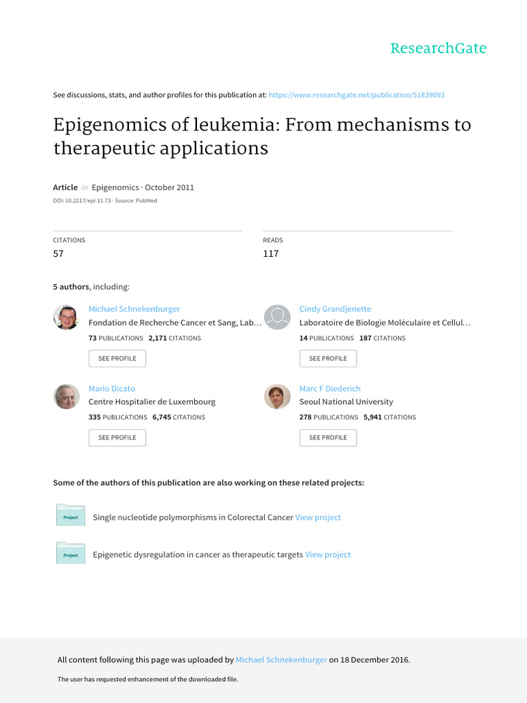 Epigenomics of Leukemia From Mechanisms | PDF