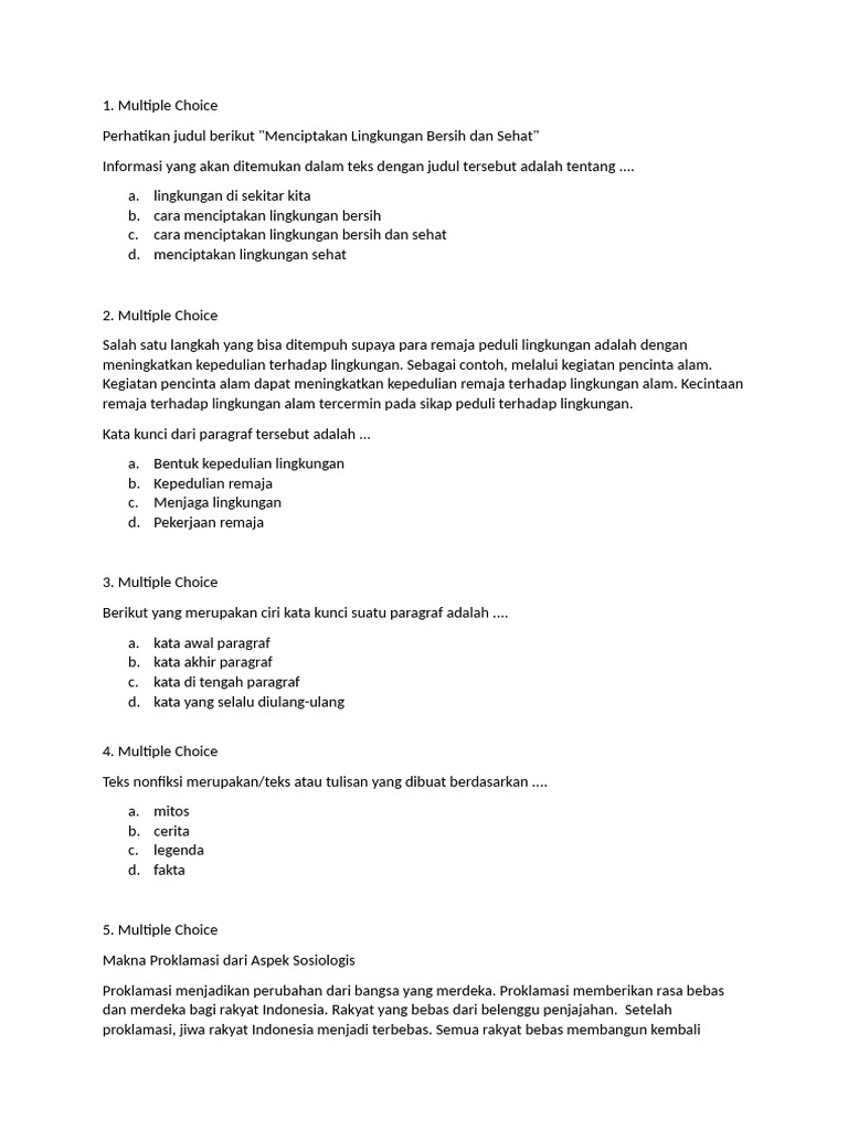 soal b. indo kls 5 | PDF