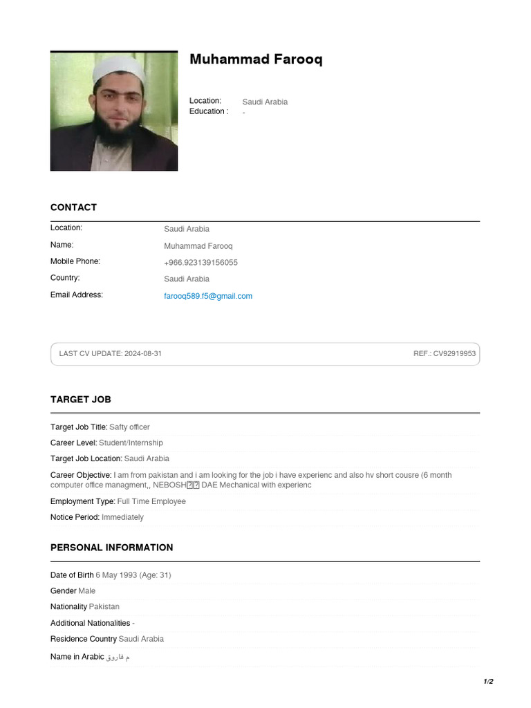 cv92919953 Muhammad - Farooq Safty-Officer | PDF