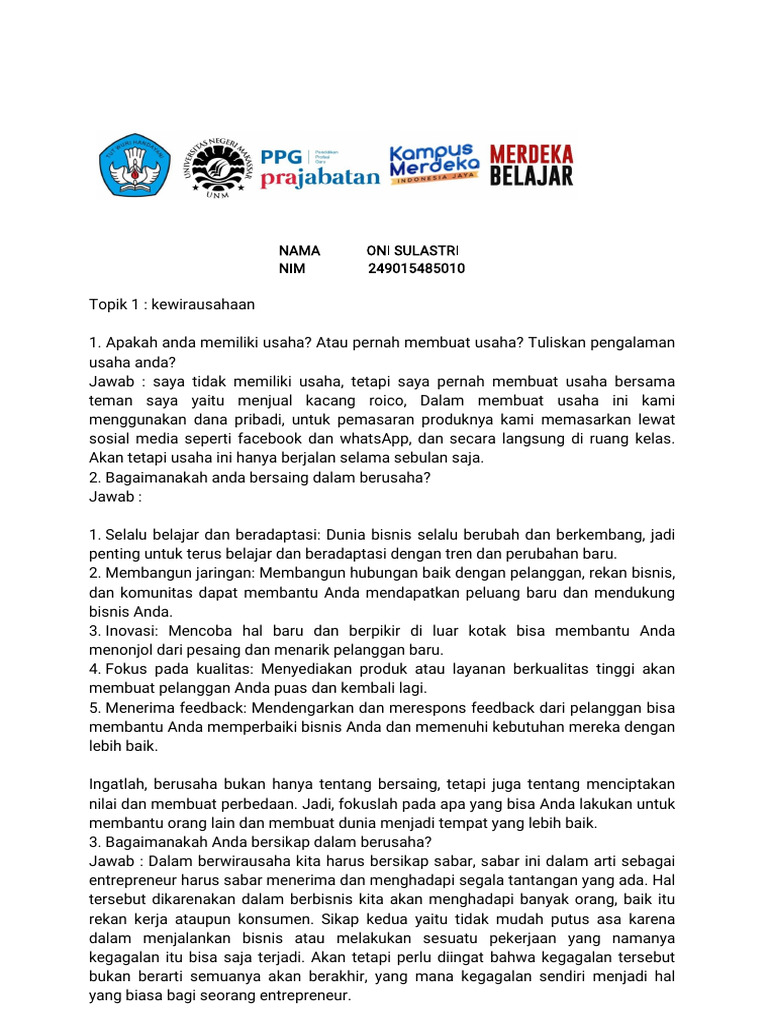 Topik 1 - Mulai Dari Diri - Oni Sulastri | PDF